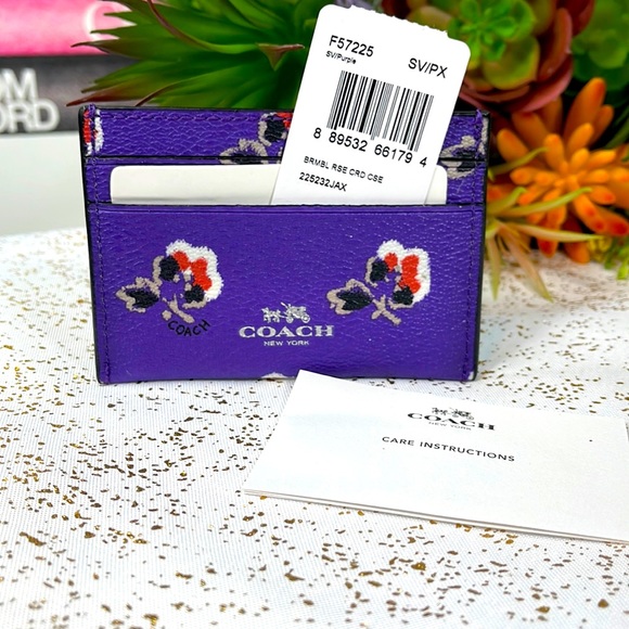 Coach | Bags | Coach Credit Card Case Rose Wallet Coated Canvas Nwt ...